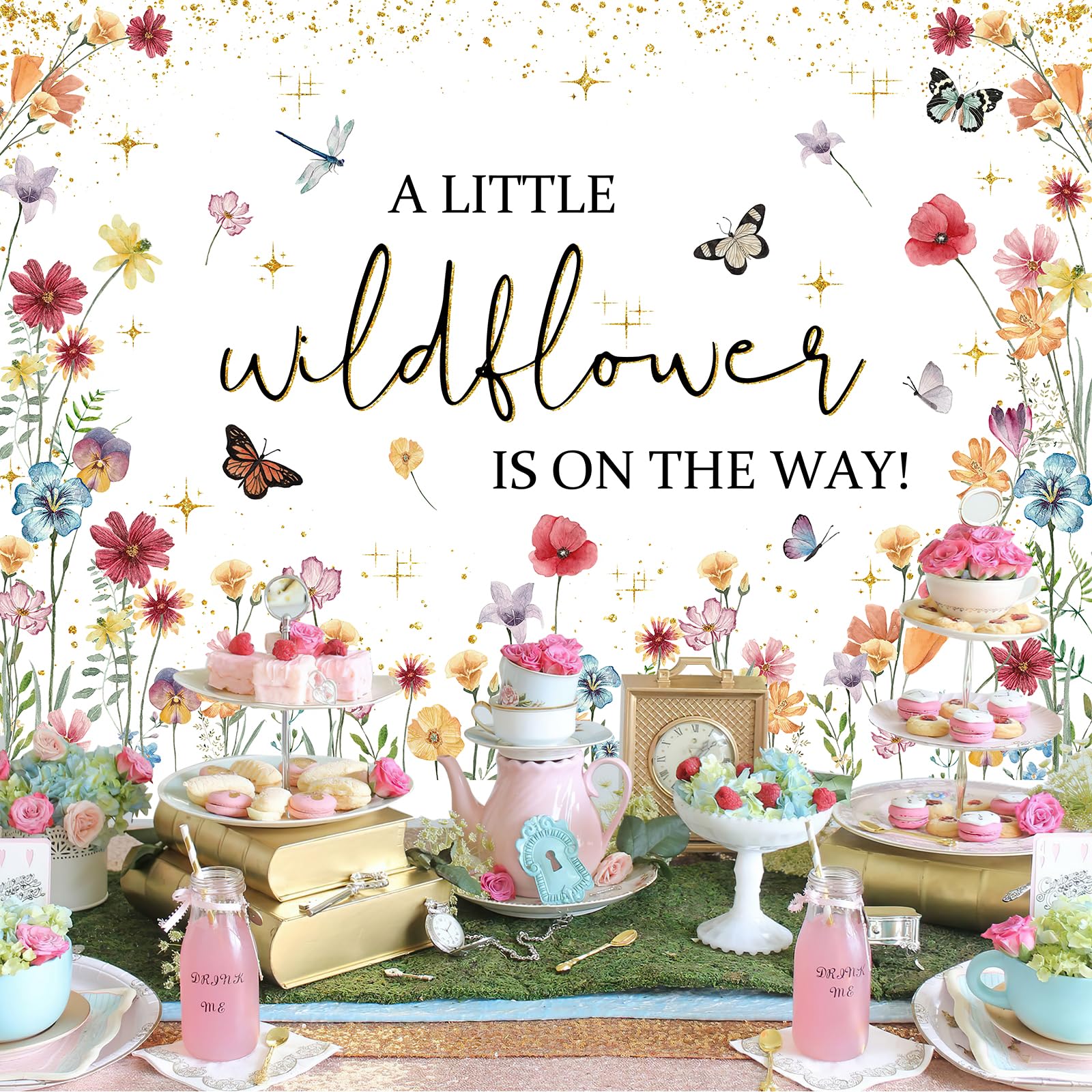 Avezano Wildflower Baby Shower Decorations A Little Wildflower is On The Way Baby Shower Backdrop She is a Wildflower Theme Baby Girls' Baby Shower Photoshoot Background Banner (7x5ft(84x60in))