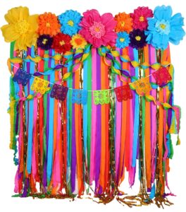 taobary 28 pcs mexican party decorations set mexican paper flowers fiesta ruffled streamer backdrop papel picado banner mexican party decorations for cinco de mayo party decor(flower)