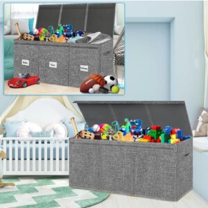 ouruer Large Toy Box Chest,Big Toy Storage Organizer,Storage Bins with Lids,Stuffed Animal Storage,Toy Bins for Kids Extra Large,Toddlers,Baby,Girls,Nursery,Living room,playroom(Grey)