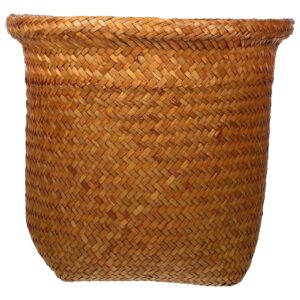 rattan waste basket trash can: seagrass waste basket hand woven garbage container bin laundry hamper plant pot holder for kitchen bathroom office home