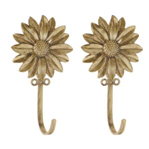 soffee design 2pcs golden single hooks 3d flower retro style for room wall mounted decoration, coat hat scarf hanging entry heavy duty hooks, home decor