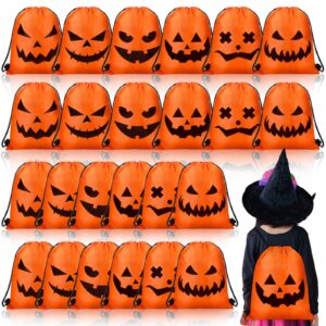 sweetude 24 pcs halloween drawstring bags large backpack 16.1 x 12.6 inch candy goodie bags for party gift supplies (orange)