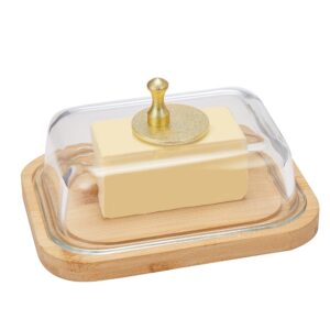 btwd glass butter dish with lid for countertop and refrigerator, extra large butter keeper container storage with handle for fridge, butter holder for counter, butter tray clear covered butter dishes