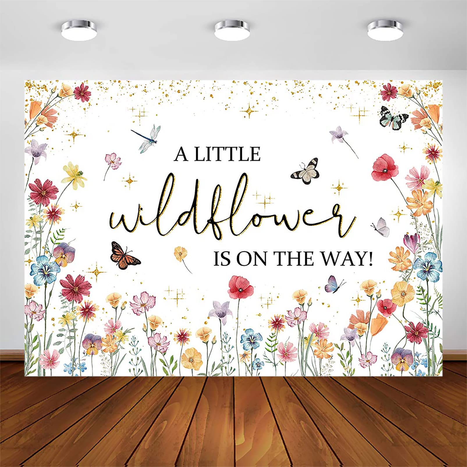 Avezano Wildflower Baby Shower Decorations A Little Wildflower is On The Way Baby Shower Backdrop She is a Wildflower Theme Baby Girls' Baby Shower Photoshoot Background Banner (7x5ft(84x60in))