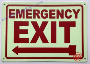 photoluminescent emergency exit with left arrow sign/glow in the dark emergency exit with left arrow sign (aluminium, 7x10 inch,heavy duty, rust free)