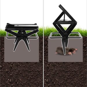 QWORK Mole Trap, Gopher Trap Mechanical Eliminator with Quick Scissors, 2 Pack, Black