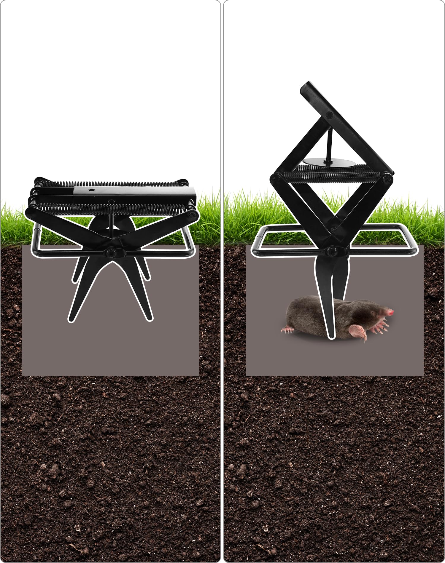 QWORK Mole Trap, Gopher Trap Mechanical Eliminator with Quick Scissors, 2 Pack, Black