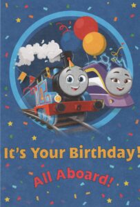 thomas the train coloring birthday card features: thomas and kana all aboard!