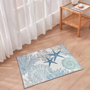 tritard coastal runner rug 2x6 nautical kitchen hallway rugs beach themed non-slip indoor floor mat machine washable rugs carpet for bathroom living room bedroom laundry room entryway, blue