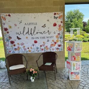 Avezano Wildflower Baby Shower Decorations A Little Wildflower is On The Way Baby Shower Backdrop She is a Wildflower Theme Baby Girls' Baby Shower Photoshoot Background Banner (7x5ft(84x60in))