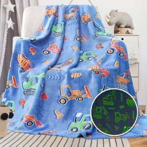 lokoz truck blanket construction blanket glow in the dark blankets for boys tractor blanket kids excavator blanket birthday gifts for room bed sofa decor