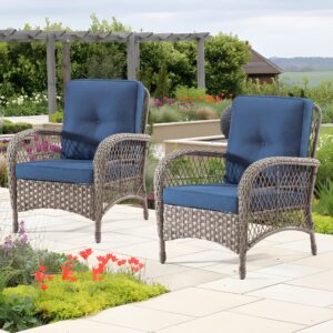 meetleisure wicker patio chairs set of 2 - outdoor rattan chairs with handmade pe wicker & olefin fabric cushions, patio rattan chairs, cushions included(mixed grey/blue)