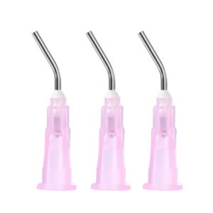 jmu 100pcs bent dispensing tips 18g, blunt tip dispensing needle, dental pre bent flow dispensing etch tips, disposable oral irrigation needle tips, pink