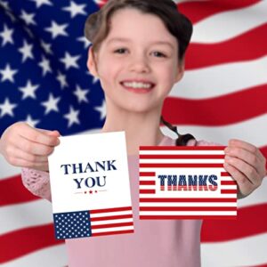 Tisancy 100 Sets Patriotic Greeting Cards with Envelopes Stickers American Flag Patriotic Thank You Cards for Military Veteran July 4th Memorial Day (Bright Flag)