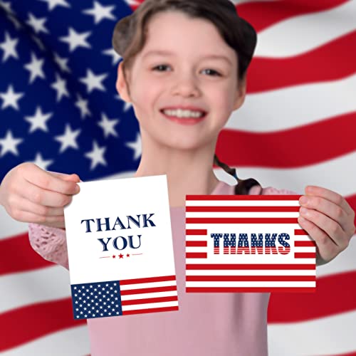 Tisancy 100 Sets Patriotic Greeting Cards with Envelopes Stickers American Flag Patriotic Thank You Cards for Military Veteran July 4th Memorial Day (Bright Flag)