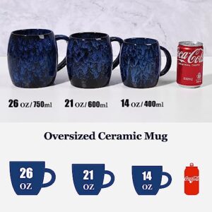 26 Oz Extra Large Ceramic Coffee Mug, Handmade Pottery Oversized Tea Cup for Office and Home, Microwave and Dishwasher Safe, Unique Texture Glaze Jumbo Mugs with Big Handle for Milk Cocoa (Deep Blue)