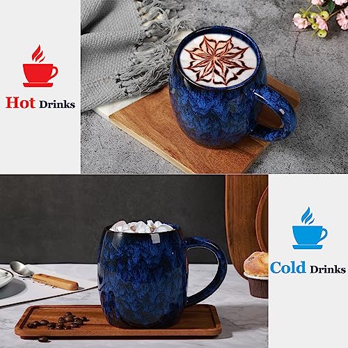 26 Oz Extra Large Ceramic Coffee Mug, Handmade Pottery Oversized Tea Cup for Office and Home, Microwave and Dishwasher Safe, Unique Texture Glaze Jumbo Mugs with Big Handle for Milk Cocoa (Deep Blue)