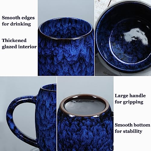 26 Oz Extra Large Ceramic Coffee Mug, Handmade Pottery Oversized Tea Cup for Office and Home, Microwave and Dishwasher Safe, Unique Texture Glaze Jumbo Mugs with Big Handle for Milk Cocoa (Deep Blue)