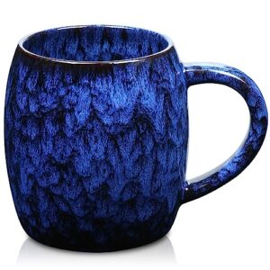 26 oz extra large ceramic coffee mug, handmade pottery oversized tea cup for office and home, microwave and dishwasher safe, unique texture glaze jumbo mugs with big handle for milk cocoa (deep blue)