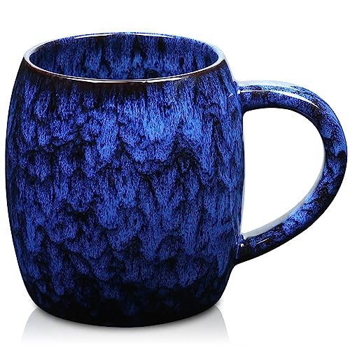 26 Oz Extra Large Ceramic Coffee Mug, Handmade Pottery Oversized Tea Cup for Office and Home, Microwave and Dishwasher Safe, Unique Texture Glaze Jumbo Mugs with Big Handle for Milk Cocoa (Deep Blue)