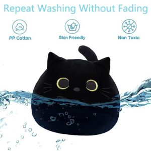 LiinBeiiLiaa (Two Pcs) Cute Cat Plushies, Black Cat Plush Soft Stuffed Animals Pillow Cat Shape Design Sofa Pillow,Hugging Plush Squishy Pillow Toy Gifts for Kids (16 Inch+6Inch)