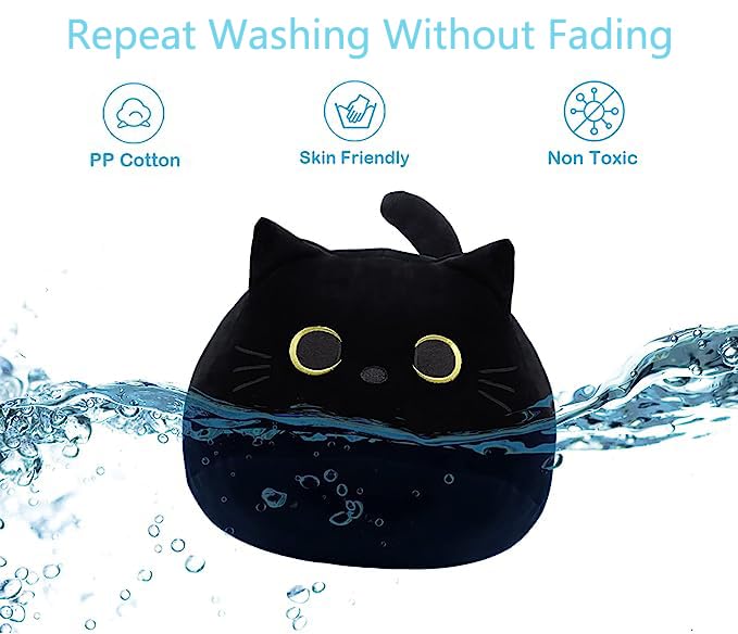 LiinBeiiLiaa (Two Pcs) Cute Cat Plushies, Black Cat Plush Soft Stuffed Animals Pillow Cat Shape Design Sofa Pillow,Hugging Plush Squishy Pillow Toy Gifts for Kids (16 Inch+6Inch)