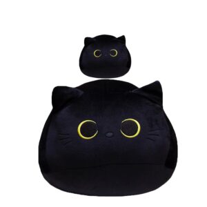 liinbeiiliaa (two pcs) cute cat plushies, black cat plush soft stuffed animals pillow cat shape design sofa pillow,hugging plush squishy pillow toy gifts for kids (16 inch+6inch)