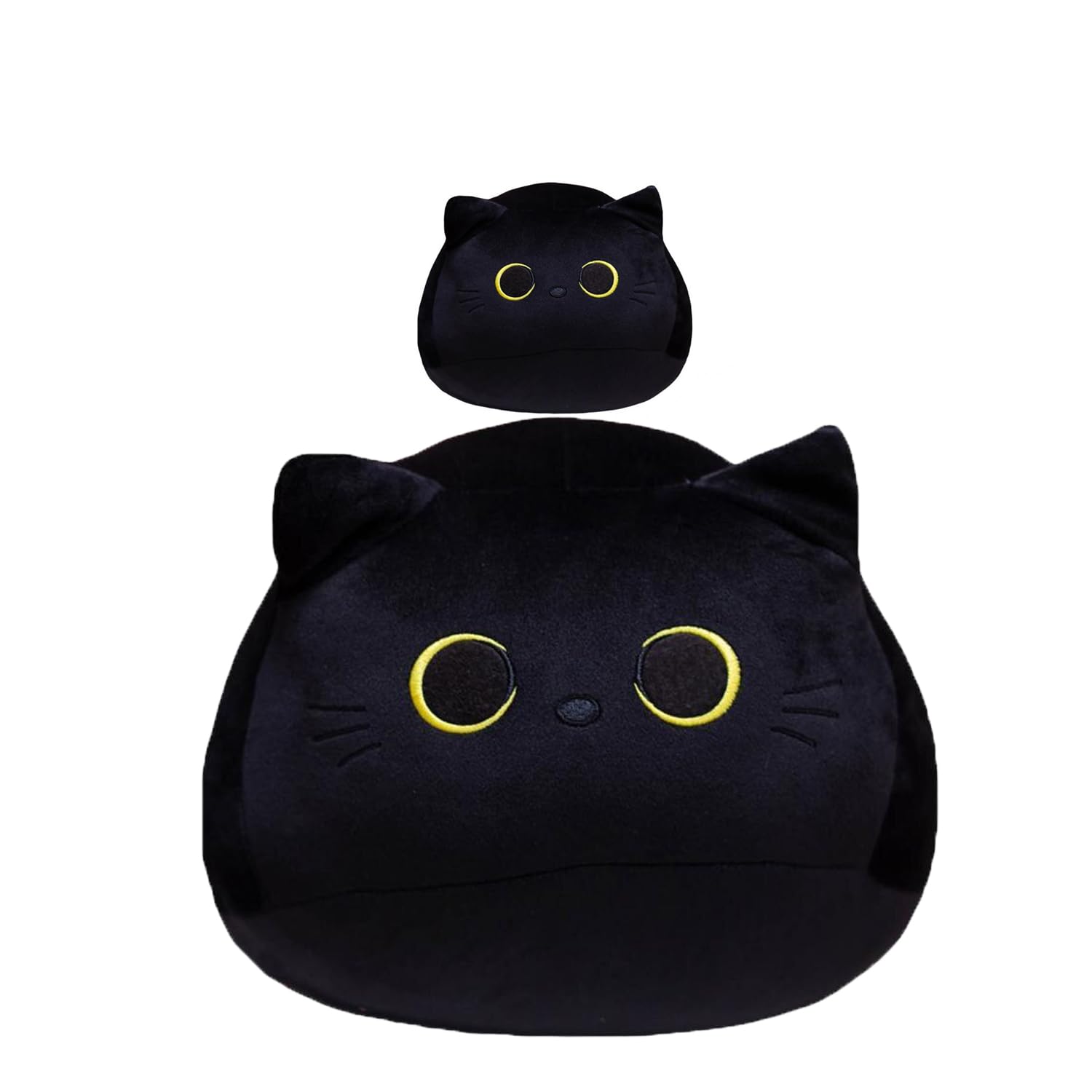 LiinBeiiLiaa (Two Pcs) Cute Cat Plushies, Black Cat Plush Soft Stuffed Animals Pillow Cat Shape Design Sofa Pillow,Hugging Plush Squishy Pillow Toy Gifts for Kids (16 Inch+6Inch)