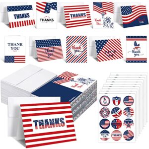 tisancy 100 sets patriotic greeting cards with envelopes stickers american flag patriotic thank you cards for military veteran july 4th memorial day (bright flag)