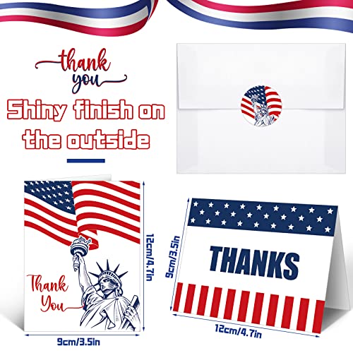 Tisancy 100 Sets Patriotic Greeting Cards with Envelopes Stickers American Flag Patriotic Thank You Cards for Military Veteran July 4th Memorial Day (Bright Flag)