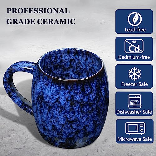 26 Oz Extra Large Ceramic Coffee Mug, Handmade Pottery Oversized Tea Cup for Office and Home, Microwave and Dishwasher Safe, Unique Texture Glaze Jumbo Mugs with Big Handle for Milk Cocoa (Deep Blue)