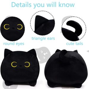 LiinBeiiLiaa (Two Pcs) Cute Cat Plushies, Black Cat Plush Soft Stuffed Animals Pillow Cat Shape Design Sofa Pillow,Hugging Plush Squishy Pillow Toy Gifts for Kids (16 Inch+6Inch)