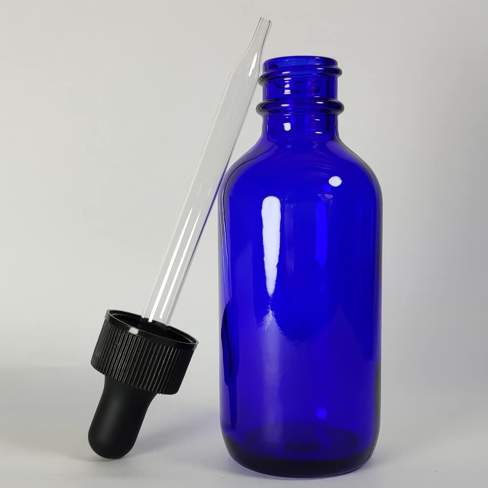 Bioll 60ml (2 oz) Glass Dropper Bottle.Essential Oil Bottle With Glass Eye Droppers.For Lab Chemicals,Alcohol,Sterilize Water,Perfumes Bottles-12Pack (Blue)