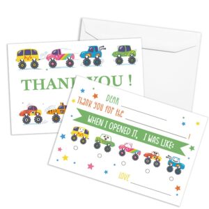 qofo car truck fill in the blank thank you cards,thank you notes,gender neutral thank you cards,for boys girls birthday party,event,or holiday use,thank you notes with envelopes set of 25-gxk09