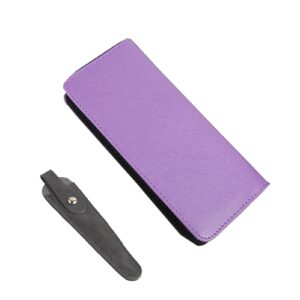 LAKE OF FIRE Scissors Case with Zippers and Leather Cover for Convenient Storage and Protection (Purple+Gray)