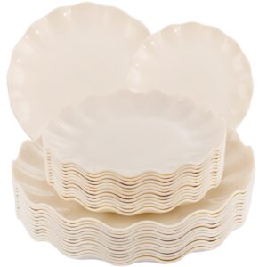 liyh 24pcs plastic plates reusable,unbreakable dinner plates, scalloped plastic plates, microwave & dishwasher safe,plates sets perfect for parties, birthday, picnics, bpa free(12guests)