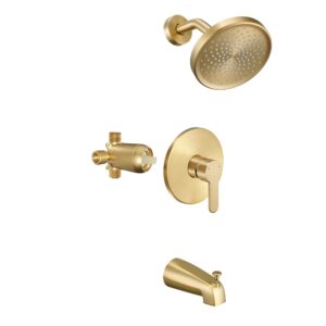 tohlar gold shower faucet set with tub spout, bathtub and shower faucet combo kit, 6-inch rain shower head and faucet set with valve, brushed gold