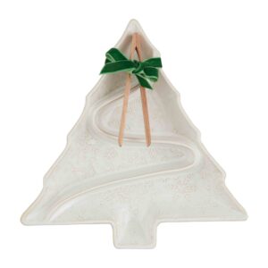 mud pie white christmas tree divided server, server 10" x 10" | tongs 4 1/4"