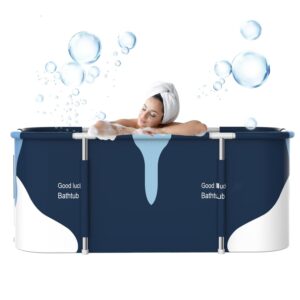 55" extra large portable foldable bathtub soaking bathing tub with metal frame for adult bathroom folding spa tub for shower stall, separate family bathroom spa tub for hot ice bath