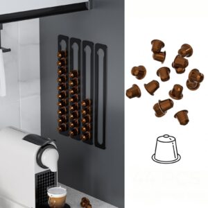 jniheep coffee pod holder metal black adhesive capsule holder for original line nespresso pods,vertically or horizontally mount on wall or under cabinets,15.75" l by 2.38" x 4 packs storage holds 44