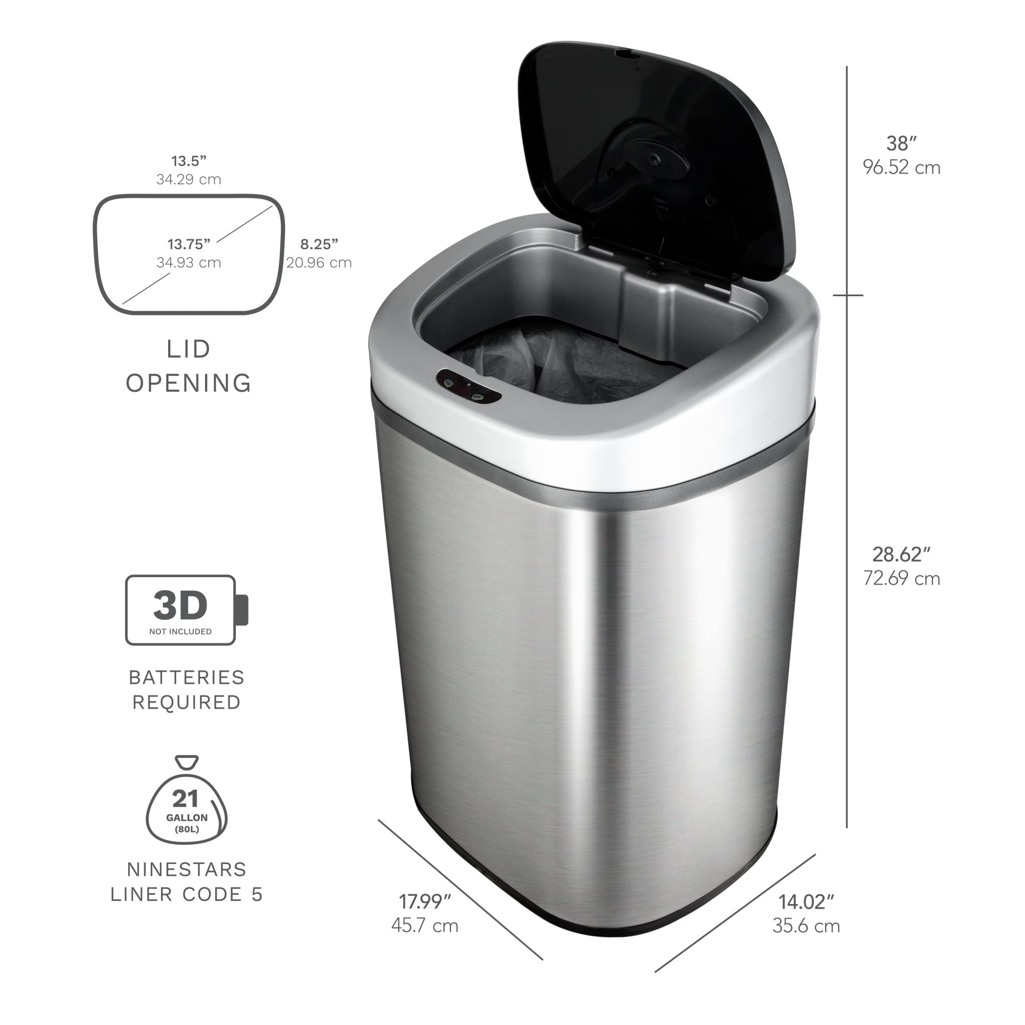 JIMORY 21.1 Gallon Trash Can, Motion Sensor Touchless Kitchen Trash Can, Stainless Steel