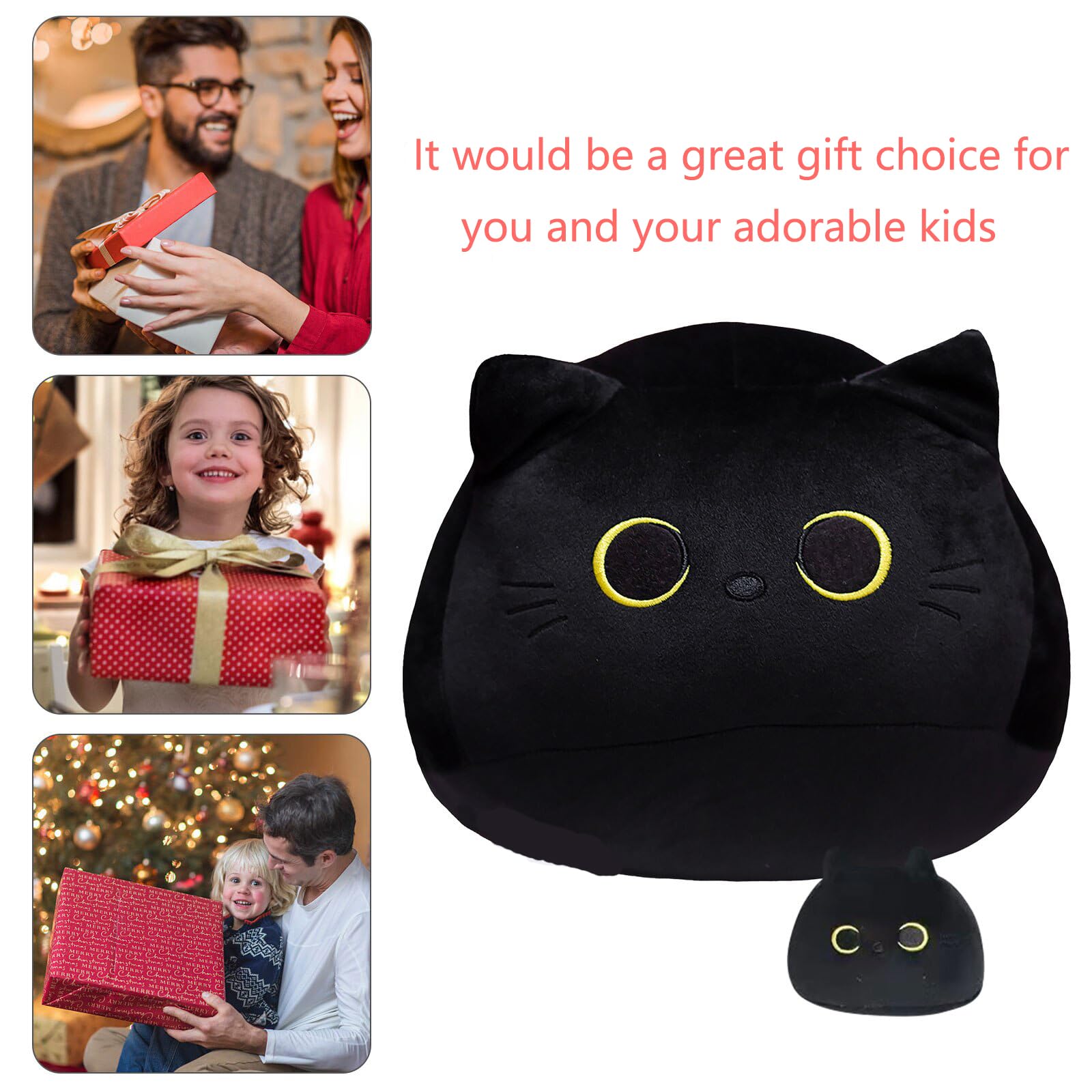 LiinBeiiLiaa (Two Pcs) Cute Cat Plushies, Black Cat Plush Soft Stuffed Animals Pillow Cat Shape Design Sofa Pillow,Hugging Plush Squishy Pillow Toy Gifts for Kids (16 Inch+6Inch)