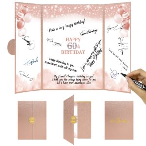 trgowaul 60th birthday guest book alternative decorations for women, rose gold happy 60th birthday decorations, 60 years old party signature certificate, card 60th birthday party supplies gift sign