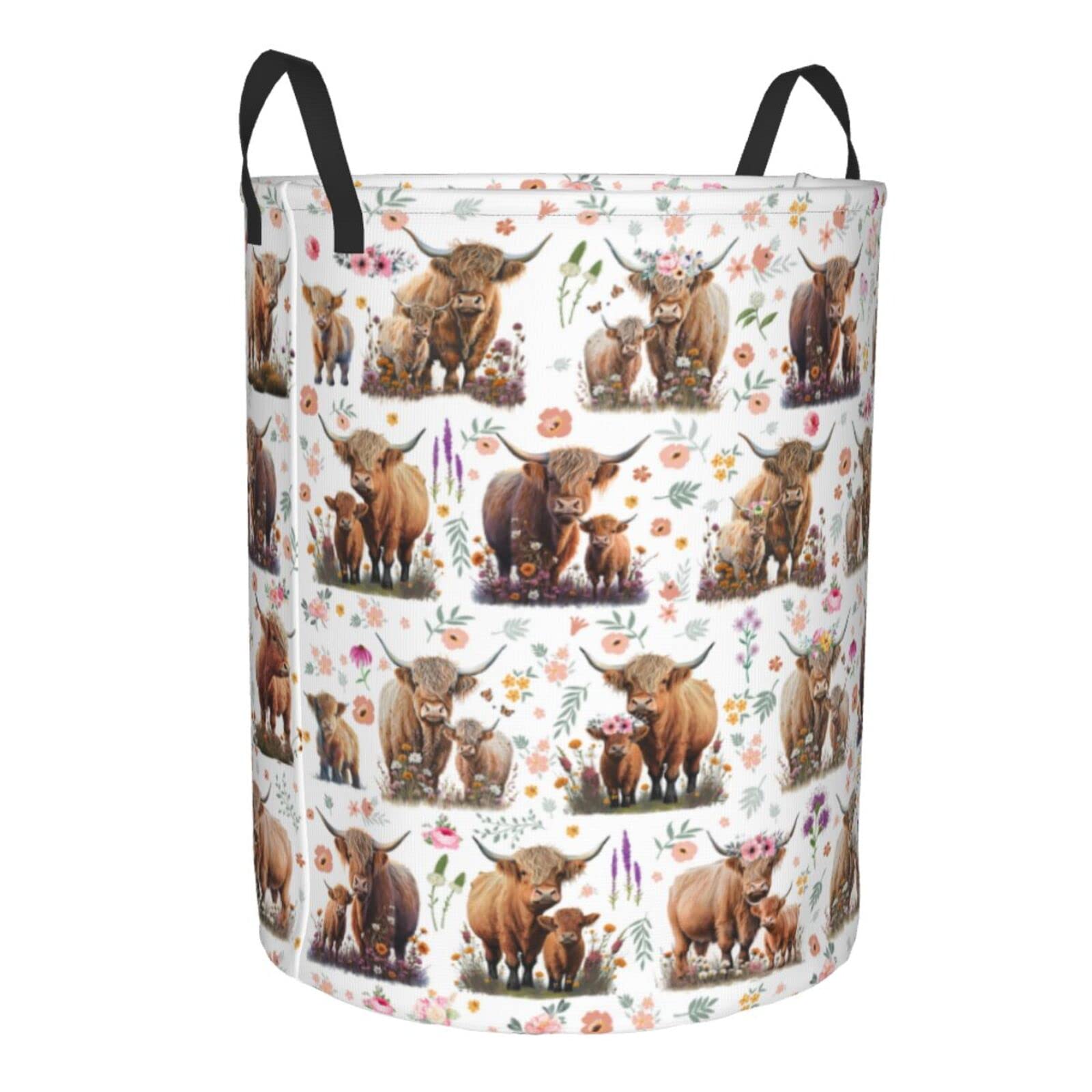 Highland Cow Print Laundry Hamper Large Laundry Basket Foldable Dirty Clothes Toys Organizer Bag With Handles For Bathroom,Bedroom,College Dorm