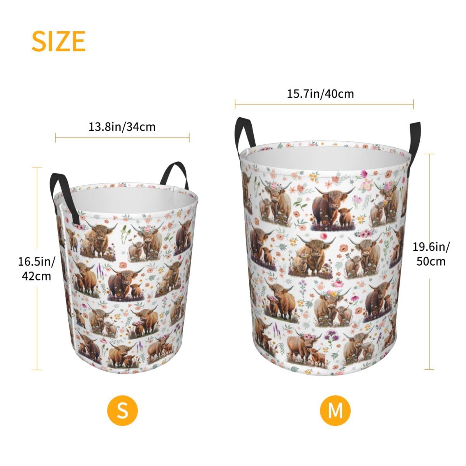 Highland Cow Print Laundry Hamper Large Laundry Basket Foldable Dirty Clothes Toys Organizer Bag With Handles For Bathroom,Bedroom,College Dorm