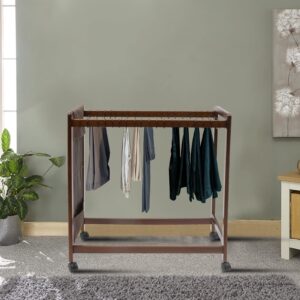 trouser rack, jeans scarf skirts pants storage hangers holder with 20* s-shaped hooks and wheels, brown multifunctional trousers rack rolling trolley for for cloakrooms, bedrooms, clothing stores