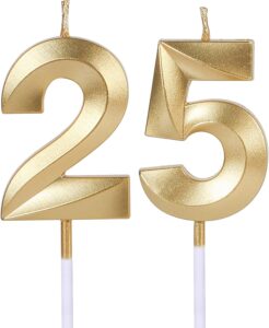 gold 25th & 52nd birthday candles,gold number 25 52 cake topper for birthday decorations party decoration