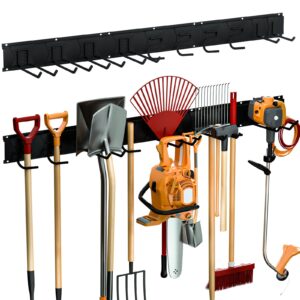 asjfhen garden tool organizer, garage organization and storage, yard tool organizer for garage with 10 adjustable hooks 48inch tracks max load 500lb