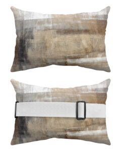 brown graffiti art outdoor chaise lounge head resting pillows 2 pack, brown grey abstract art painting waterproof patio furniture pillow with insert adjustable elastic stripe for recliner beach chair