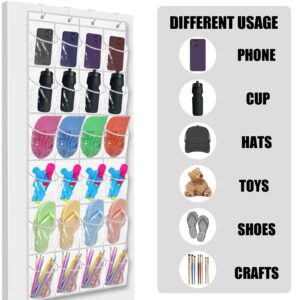 Windyun 24 Pockets Hanging Shoe Organizer Large Clear Pockets Over the Door Pantry Organizer Shoe Holder for Back of Door Hanging Shoe Bag for Closet Water Bottle Cellphone Calculator